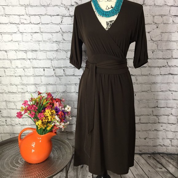 George | Dresses | George Stretchy Wrap Dress S To M Chocolate Brown V ...